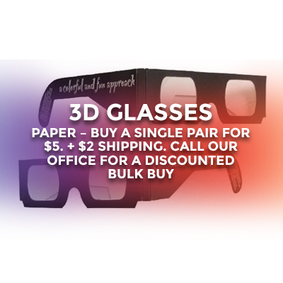 3D Glasses – Paper – buy a single pair for $5. + $2 shipping. Call our ...